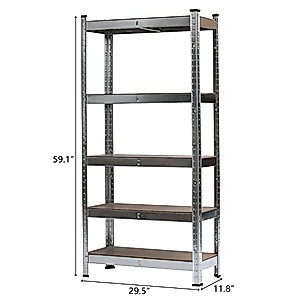 GOODSILO 5 Tier 59 Inch Tall Storage Shelves Heavy Duty Garage Storage Shelving Unit with Adjustable MDF Shelves Galvanized Metal Frame for Warehouse Pantry Kitchen Entryway Grey