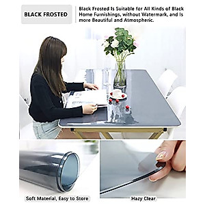 HQYG 1.6mm Thick 54x54 Inches Frosted Table Cover Protector, Square Table Protector for Dining Room Table, Plastic Tablecloth Protector, Table Pad for Kitchen Wood Grain, Black Frosted
