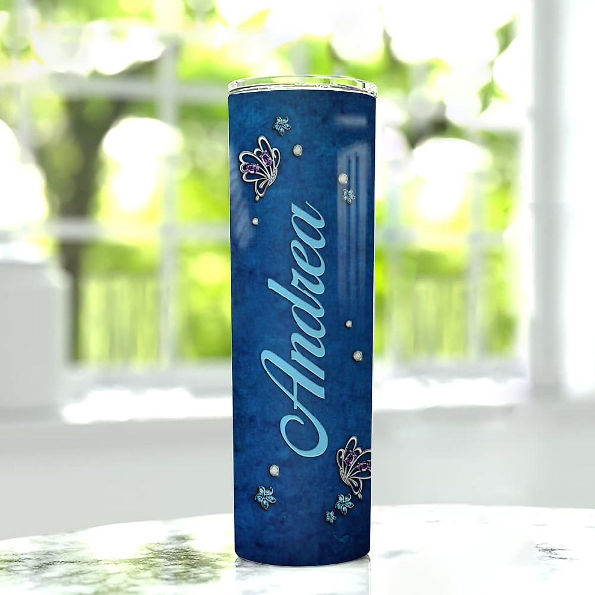 Wassmin Personalized Butterfly Skinny Tumbler Customized Stainless Steel Vacuum Insulated Tumbler With Lid 20 Oz Double Walled Insulated Coffee Cup for Gym Fitness Travel Office Use For Women