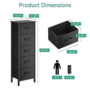 AODK Dresser for Bedroom with 5 Storage Drawers, 48" Tall Dresser Chest of Drawers Fabric Dresser with Sturdy Steel Frame, Black