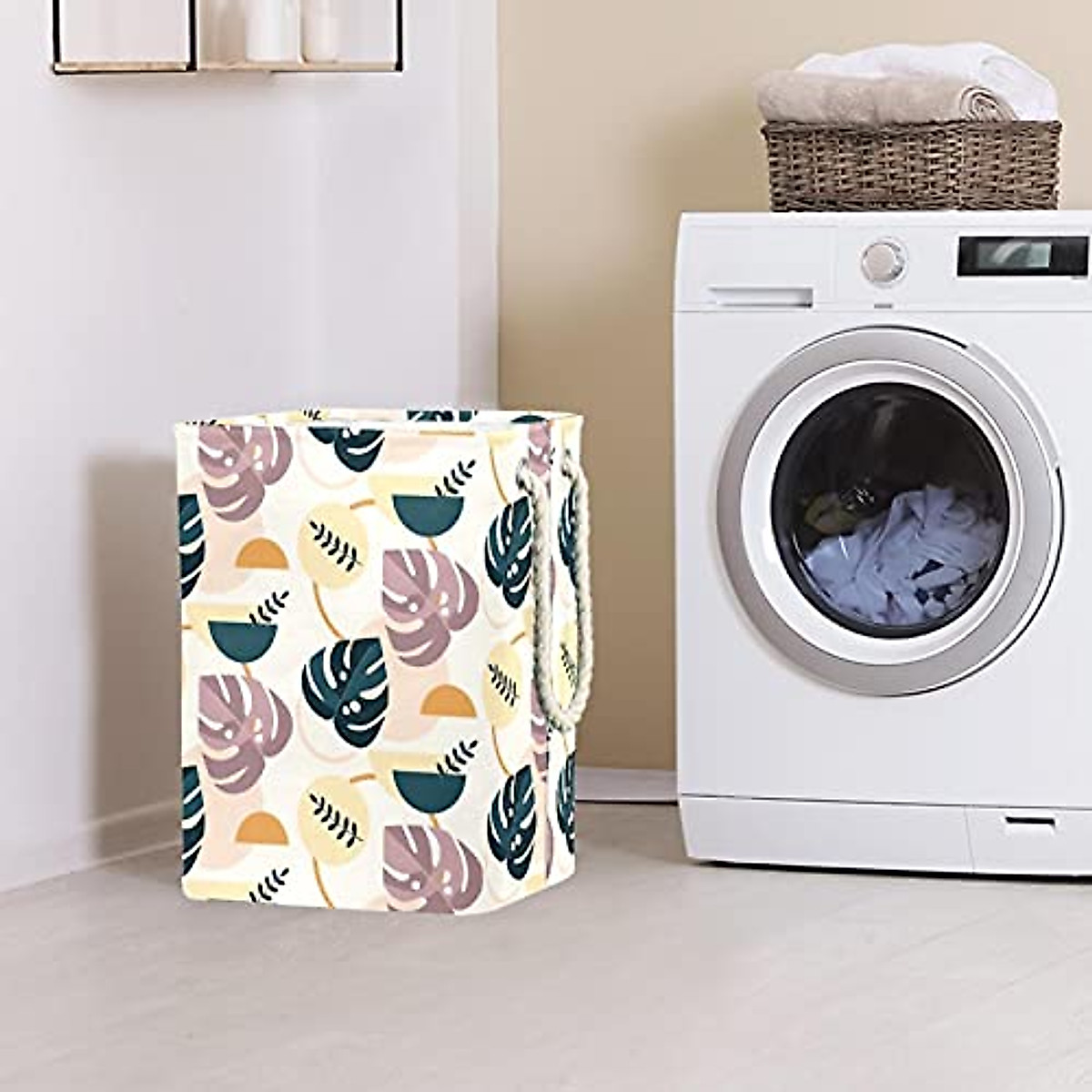 DEYYA Waterproof Laundry Baskets Tall Sturdy Foldable Retro Leaves Print Hamper for Adult Kids Teen Boys Girls in Bedrooms Bathroom