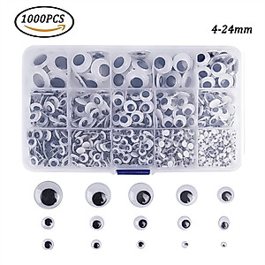 1000Pcs Googly Wiggle Eyes Self Adhesive for Craft Sticker Multiple Size 4-24mm for DIY Animal Creative Crafts Decorations