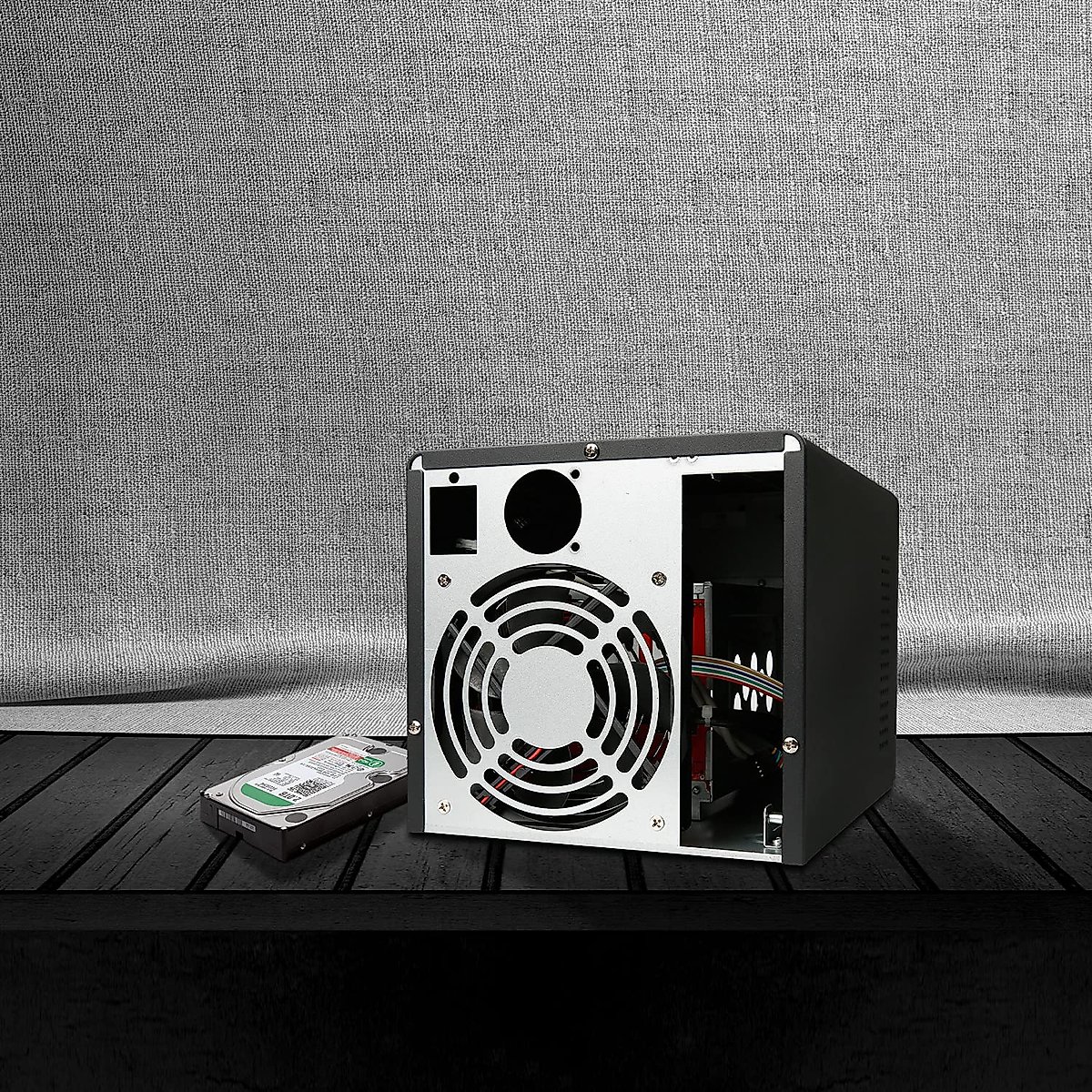 NAS Case 4-Bay K3 Chassis, AUDHEID New Network Storage Server, Compatible Flex PSU Mini-ITX, 4 x 2.5/3.5" Tray, Network Attached Storage Enclosure with 2 Front USB Ports and 1x12cm Chassis Fan