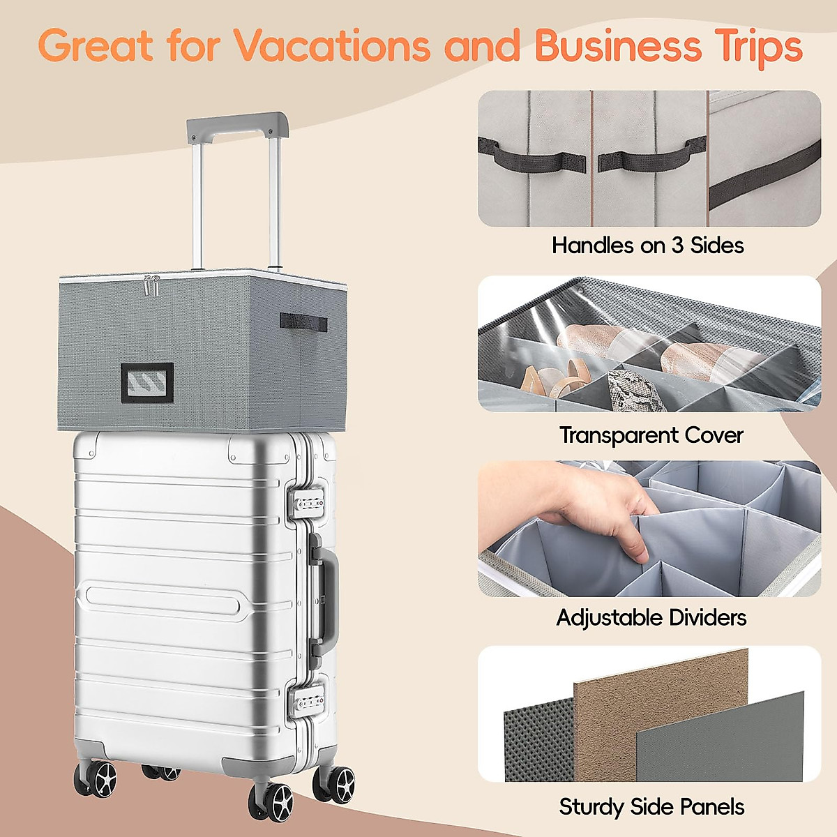 Tiyforiba Shoe Organizer for Closet - Large shoe storage boxes Fit 16 Pairs, Fabric Shoe Bin with Clear Cover, Adjustable Dividers for Shoes, Handbags, Blankets, Linen, Clothing, 1 pack