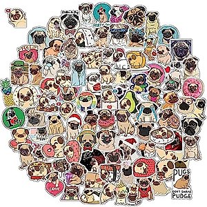 100 Pack Cute Pug Dog Stickers for Water Bottle Car Laptop, Waterproof Aesthetic Trendy Sticker, Great Gift for Pug Lover Kids Teens