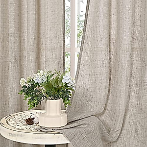 YoungsTex Natural Linen Curtains 63 Inch Length 2 Panels Burlap Linen Textured Curtains with Bronze Grommet Privacy Light Filtering Window Drapes for Living Room, 52 X 63 Inch