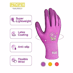 PACIFIC PPE 6 Pairs Gardening Gloves for women and Ladies, Rubber Coated Garden Gloves, Outdoor Protective Work Gloves, Medium Size fits Most, Purple & Yellow & Red