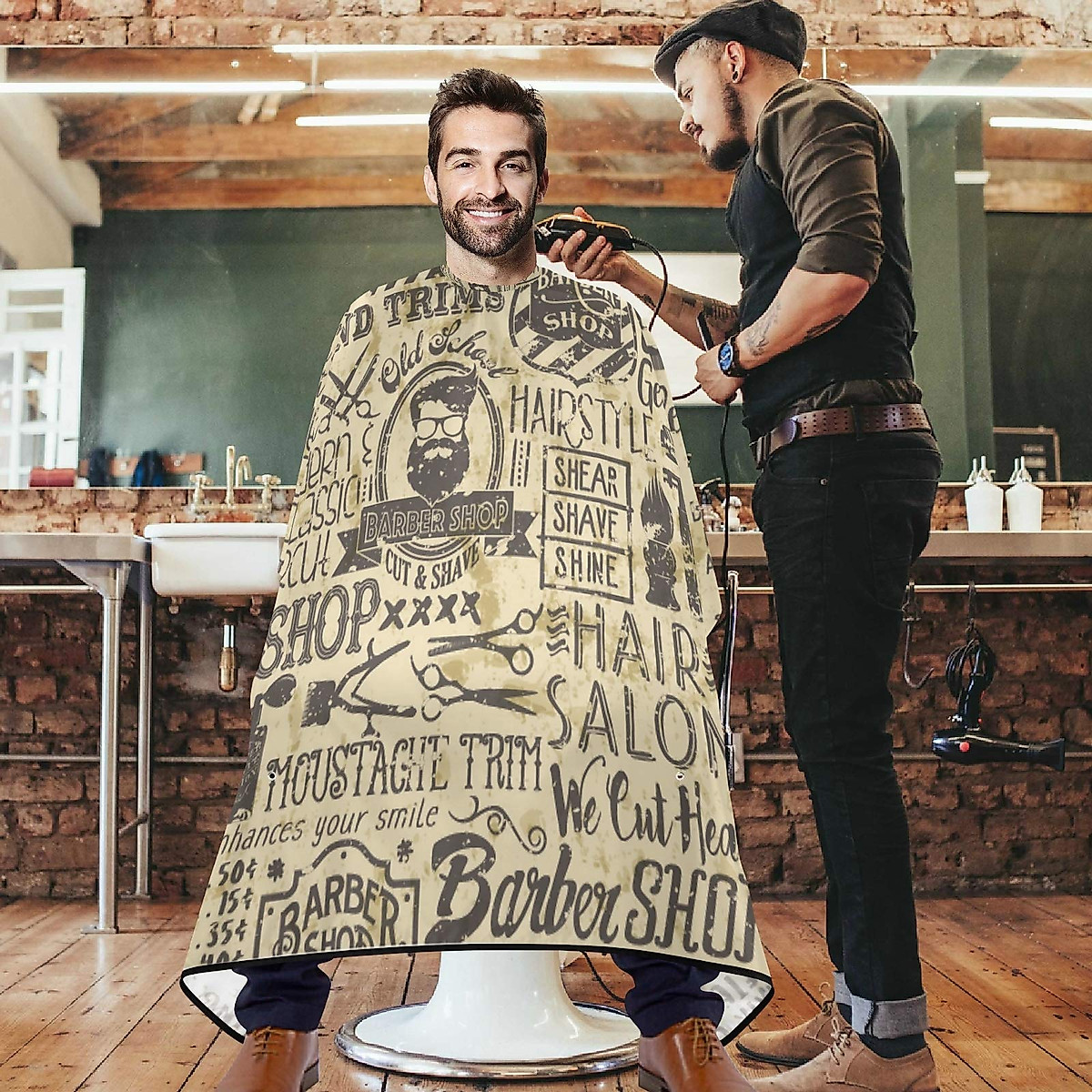 visesunny Vintage Hairdressing Pattern Barber Cape Anti-Static Hair Cutting Cape with Snap Closure Professional Salon Polyester Beard Shaving Bib Water-Resistant Hairdressing Cape Adjus