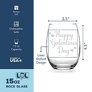 Happy Galentines Day 4 Hearts Stemless Wine Glass - Valentines Day Gift, Galentines Gift, Valentines Day Wine Glass, Galentines Wine Glass
