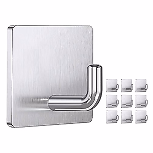 Kasilyic 10 Pcs Adhesive Hooks Heavy Duty for Hanging Towels, Robust Durable Waterproof Lengthened Thickened Wall Hooks for Hanging Coats Hat, Nail-Free and Drill-Free Door Holder Hooks for Bathrooms