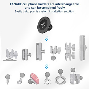 FANAUE Magnetic Car Mount compatible with RAM mount B size ball head, Magnetic car phone holder can be mounted on car dashboard, windshield and other car accessories, suitable for 4.7-7.5" smartphone.