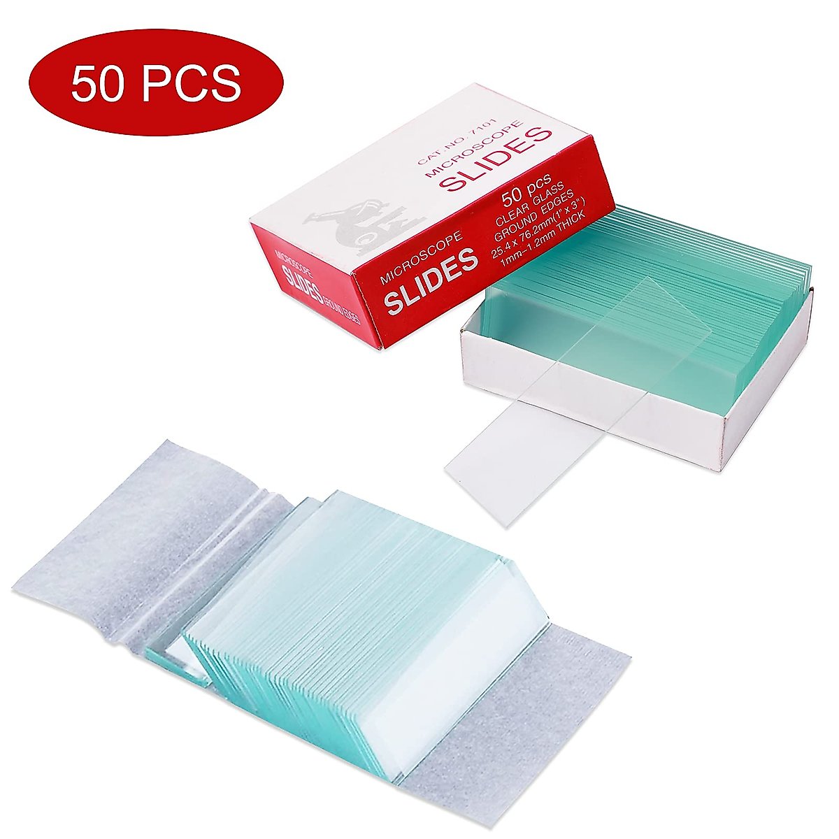 Pre-Cleaned Blank Microscope Slides Kit丨50PCS Ground Edge Glass Microscope Slides and 100PCS Square Cover Glass Slips Coverslips Set for Lab Science