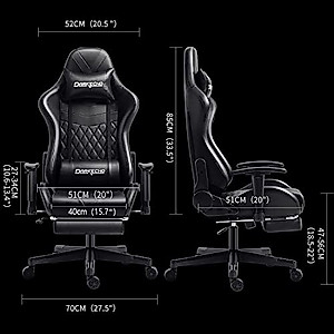 Darkecho Gaming Chair Office Chair with Footrest Massage Racing Computer Ergonomic Chair Leather Reclining Desk Chair Adjustable Armrest High Back Gamer Chair with Headrest and Lumbar Support Black
