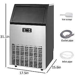 Clarfey 80LBS/24H Commercial Ice Maker with 33LBS Storage Bin Stainless Steel Automatic Operation Under Counter Ice Machine