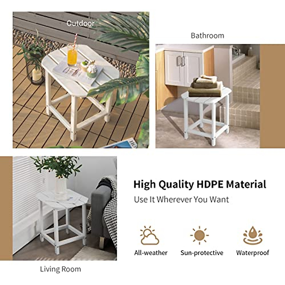 Giantex Side Table Outdoor Small Patio Table 18” Adirondack Table, Weather Resistant, Outside Square Tea Table for Patio, Backyard, Poolside, Garden, Balcony Outdoor Beside End Tables (1, White)