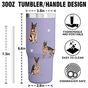 Caiibaoob German Shepherd Tumbler for German Shepherd Owners, 30oz Stainless Steel Vacuum Insulated Water Bottle (German Shepherd-Lavender)