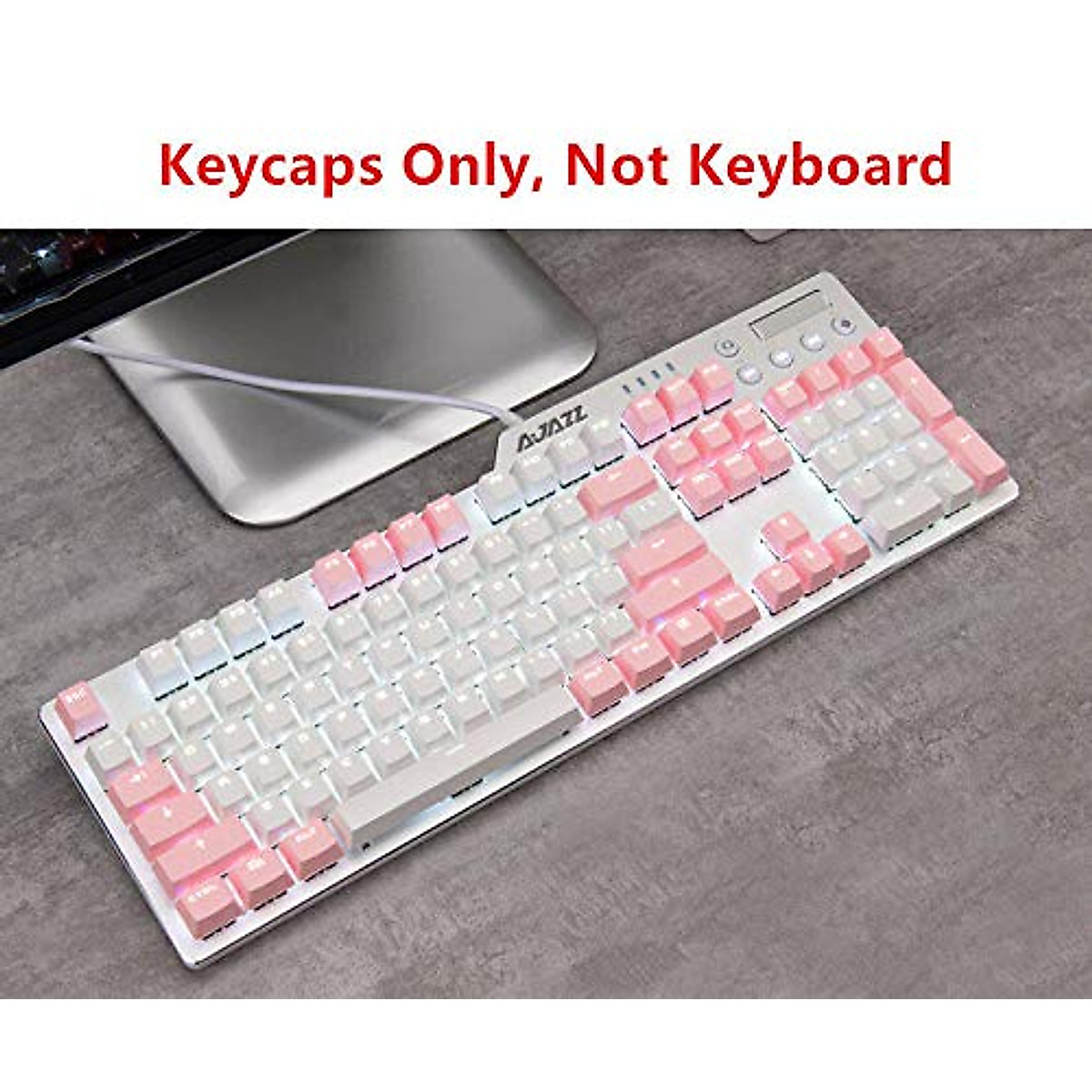 104 Keys Pink White Doubleshot Laser Carving Thick PBT Keycaps ANSI Layout OEM Profile for Cherry MX Gaming Mechanical Keyboard (Pink&Blue)