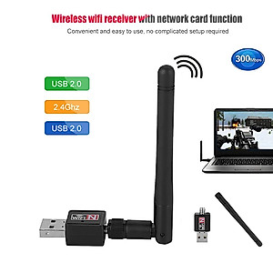 USB Adapter for PC,300Mbps USB2.0 2.4Ghz Network Card Adapter Dongle Transceiver,Support 64/128-Bit WEP,Support for Windows 2000/ Xp/Vista/7/8/10//Linux