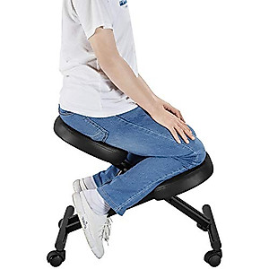 Yaheetech Kneeling Chair Ergonomic Posture Chair Office Desk Chair Corrective Flexible Seating Rolling Stool Black