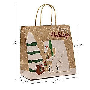 JOYIN 24 PCS Christmas Kraft Gift Bags with Assorted Christmas Prints for Kraft Holiday Gift Bags, Christmas Goody Bags, Xmas Gift Bags, School Classrooms and Party Favors (not included tissue paper)