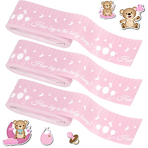Baby Shower Games for Girl Gender Neutral How Big is Mommys Belly Tape 150 feet Measure Baby Bump Tape Measuring Tape Pregnant Belly Bear Baby Shower Tummy Measuring Tape Party Favors Supplies Pink