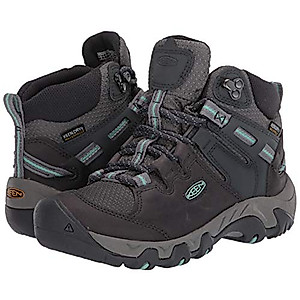 KEEN Women's Steens Mid Height Leather Waterproof Hiking Boots, Steel Grey/Ocean Wave, 11