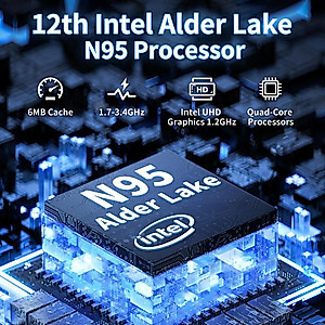 【Win 11/MS Office 2019】16" Laptop Computer 12th Gen Alder Lake N95 CPU (Up to 3.4Ghz) Quad-Core 12G LPDDR5 RAM 256GB SSD, Narrow Bezels 1920*1200 2K FHD IPS Screen/Backlit KB/Fingerprint Unlock(Gray)