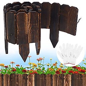 Wood Garden Edging Border Fence with White Gloves Wooden Fence Landscape Wood Border Edging for Garden Yard Pathway Outdoor Patio Decoration 8 x 47 Inches