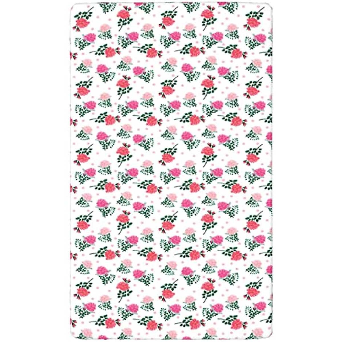 Rose Themed Fitted Mini Crib Sheets,Portable Mini Crib Sheets Soft and Breathable Bed Sheets-Great for Boy or Girl Room or Nursery,24“ x38“,Rose Dark Coral