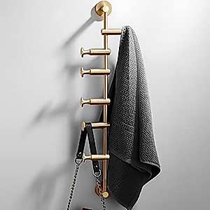 Coat Rack Metal Wall Mounted Coat Hanger with 6 Hooks Adjustable Spacing Angle Modern Coat Rack for Entryway Bedroom Coats Scarfs Bag Hat Umbrella Space Saving
