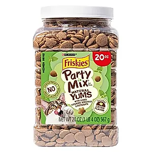 Purina Friskies Made in USA Facilities, Natural Cat Treats, Party Mix Natural Yums Catnip Flavor - 20 oz. Canister