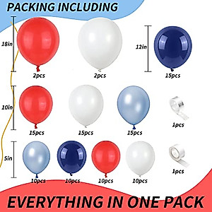 Red Blue White Balloons Garland Arch Kit Navy Blue Pearl Light Blue Red White Latex Balloon for Superhero Birthday Baseball Party Supplies Nautical Britain Sporting Events National Day Decoration