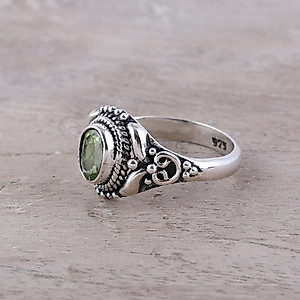 NOVICA Artisan Handmade Peridot Cocktail Ring Traditional from India Sterling Silver Red Single Stone Marsala Birthstone Gemstone [ring Front 0.5 in L x 0.4 in W x 0.2 in H Band Width 3 mm W] '