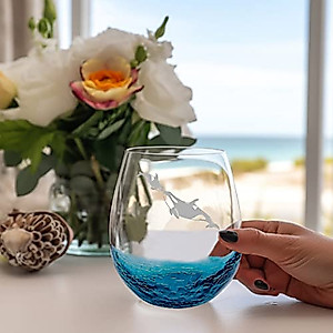 Orca Whale Gifts, Christmas Gifts for Mom, Killer Whale Orca Handmade Etched Crackle Wine Glass Orca Gifts for Beach Party
