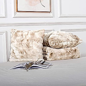 NEXHOME PRO Faux Fur Throw Blanket+2x18 x18 Pillow Cover Set, Luxury Soft Warm Fuzzy Cozy Fluffy Fleece Blankets for Women Checkboard 50"x60",Comfy Ruched Blanket for Sofa Couch Bed Décor Beige Cream