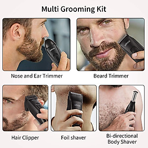 othos Multi-Functional Electric Hair Clipper Beard Trimmers Shaver Kit for Men Mustache Hair Face Nose Body Ear Trimmers Set USB Charging Rechargeable Lithium Battery Waterproof Cordless Stand LED