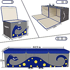 ASKETAM Kid Large Dinosaur Toy Box for Boy and Girl Cute Toddler Toy Storage Bin with Lid Baby Toy Chest Room Decor Organizer Basket (Blue)