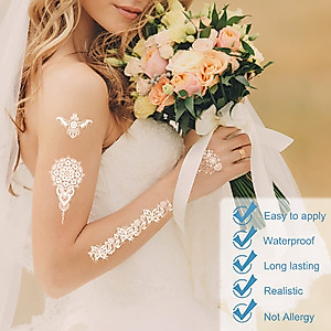 White Lace Temporary Tattoos, Konsait Butterfly Mandala White Tattoos Stickers that Look Real and Last Long Body Tattoos for Women Teens and Girls Wedding Makeup 12 Sheets