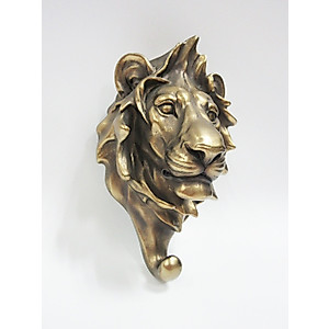 Pacific Giftware Wild Animal Head Single Wall Hook Hanger Animal Shape Rustic Faux Bronze Decorative Wall Sculpture (Lion)