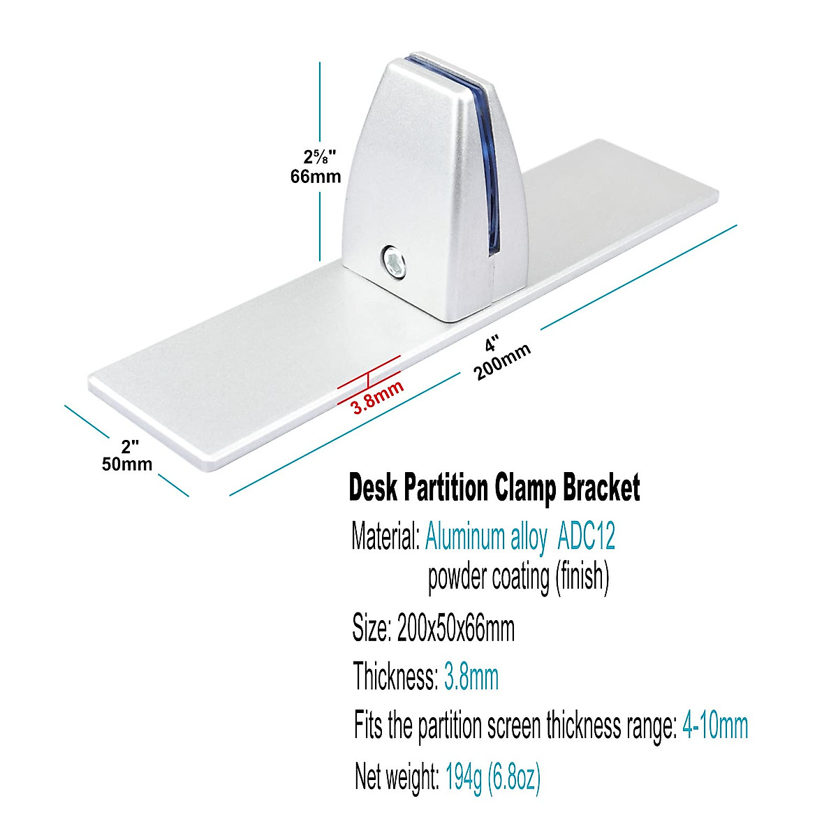MOUNTAIN_ARK 4 Pack T Shaped Office Desk Partition Clamp, Sneeze Guard Bracket Support, Aluminum