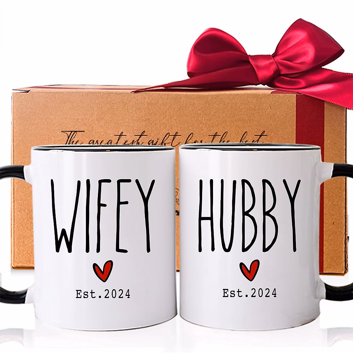 Est 2024 Hubby & Wifey Coffee Mugs Set, Wedding Gift Set of 2 to Give, Bride Groom Mug Set, Couples Coffee Mug Set, Newlywed Coffee Mugs Gift Set, Mr & Mrs Bridal Shower Gift (Black Handle)-5