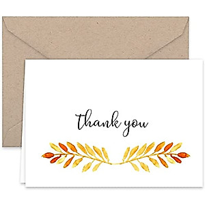 Paper Frenzy Fall Leaves Thank You Note Cards and Kraft Envelopes - 25 pack