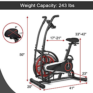 Goplus Air Bike, Fan Exercise Bike with Unlimited Resistance, Clear LCD Display, Tablet Holder, Adjustable Seat and Built-in Wheels, Fan Cycling Bike for Home Cardio Training