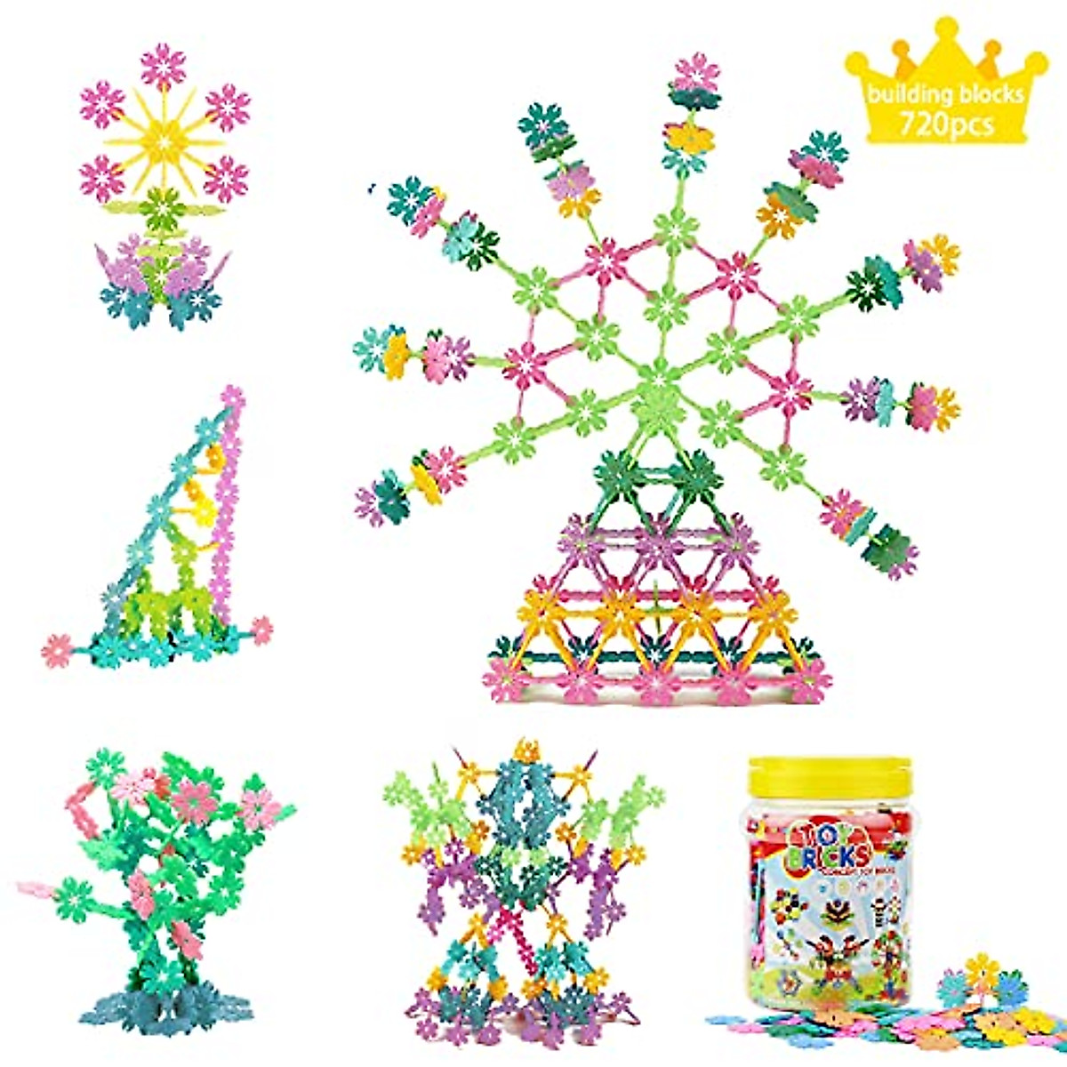 QUN XING STEM Toys Building Blocks Educational Toys 720 Pieces Construction Interlocking Plastic Flake Disc Set Great STEM Toy for Kids 6+ Years Old Boys and Girls