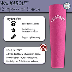 WALKABOUT Compression Sleeve for Dogs, Canine Leg Brace to Heal Wounds, Hygromas, Treat Arthritis and Injury with 360° Support Sleeve for Pain Relief, and Elbow Pad Protection (xsmall 1-2", pink)
