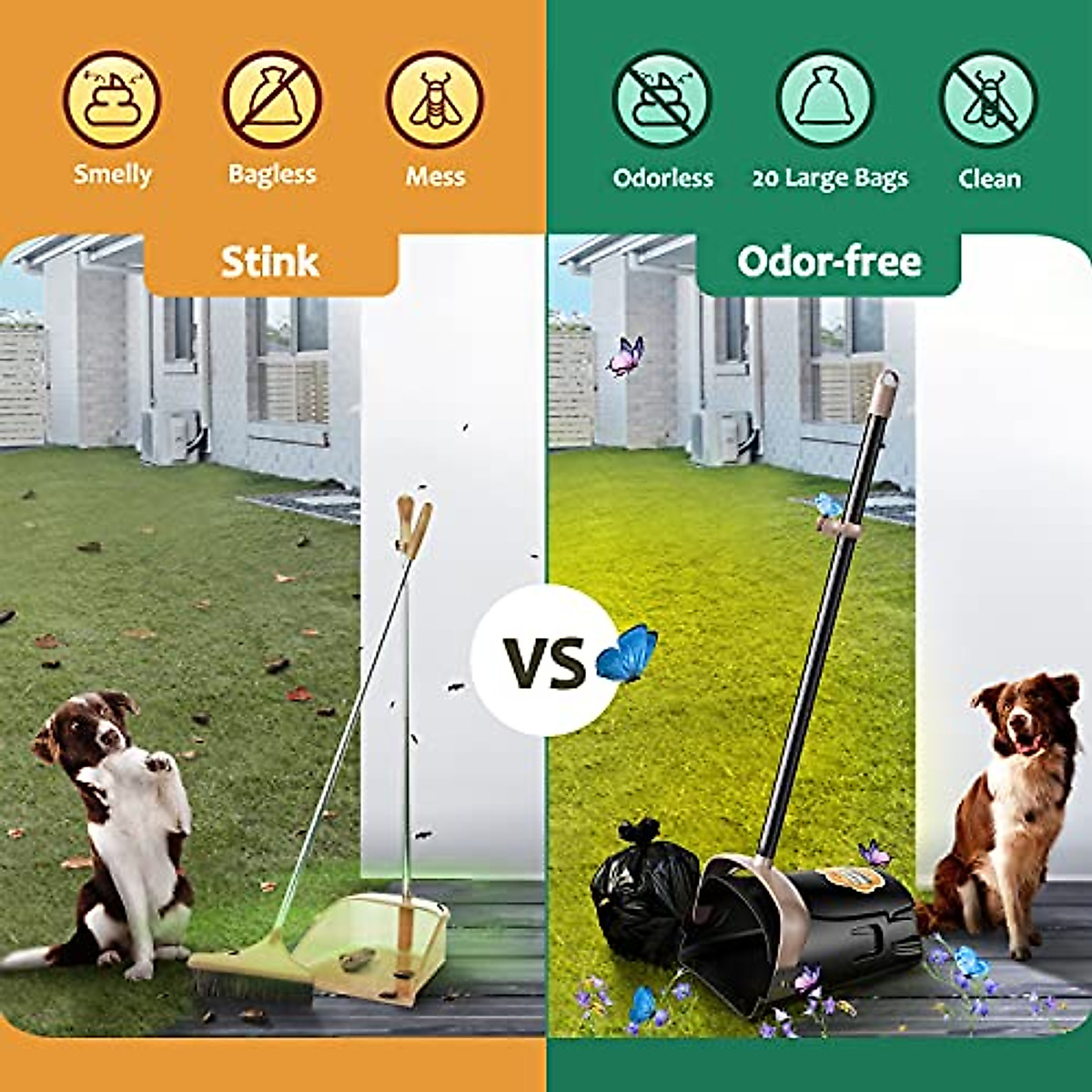 PETNOZ Large Swivel Bin & Rake Pooper Scooper with 20 Waste Bags, 4 Bag Hooks & 36" Long Handle Adjustable Portable Non-Breakable Dog Pooper Scooper for Large Dogs and Pets, Easy to Clean Pet Waste