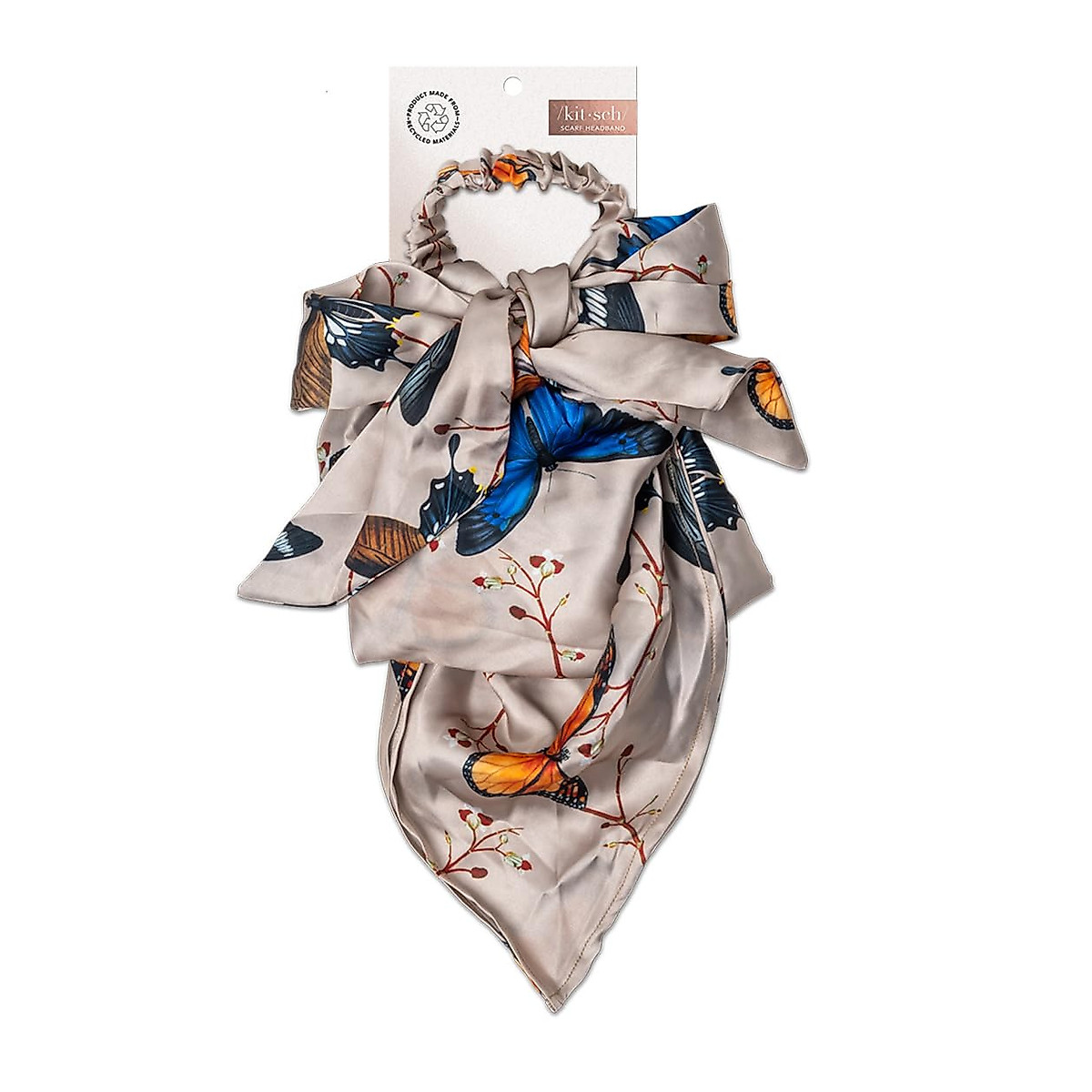 Kitsch Elastic Hair Bandanas for Women - Stylish Satin Hair Scarf Headband | Versatile Hair Accessories | Holiday Gift for Trendy Hair Styling - Retro Butterfly