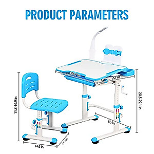 UNICOO Adjustable Kids Desk & Chair Set with LED Lamp, Premium Quality, Crank Height Adjustable Study Desk, Tilt Desktop, Spacious Storage Drawer, New Anti-tip Designed Bookstand & Safe Chair