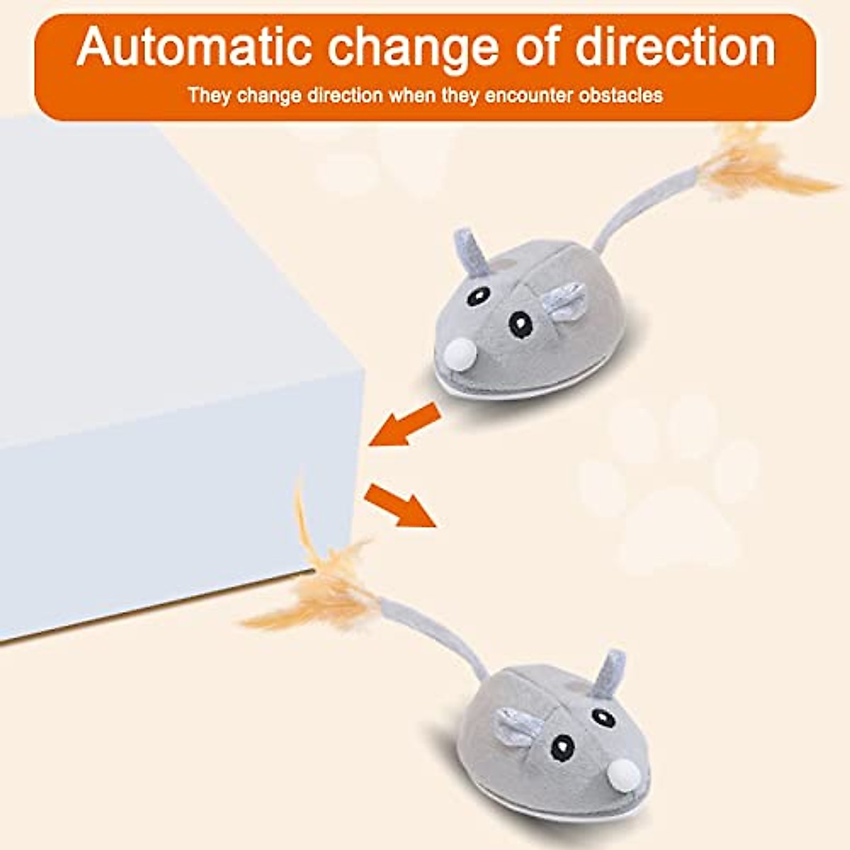 Interactive Cat Mouse Toy, Automatic Cat Toys with Feather Tail, Realistic Mouse Cat Toy Simulates Kitten Toys Self Play, Cat Toys Pet Exercise Toys with USB Charging