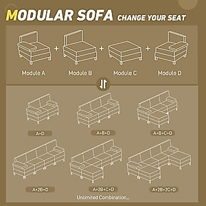 HOMCOM Module for Modular Sectional Sofa, Middle Armless Chair with Wood Legs and Pocket Spring for Living Room, Bedroom, Cream White
